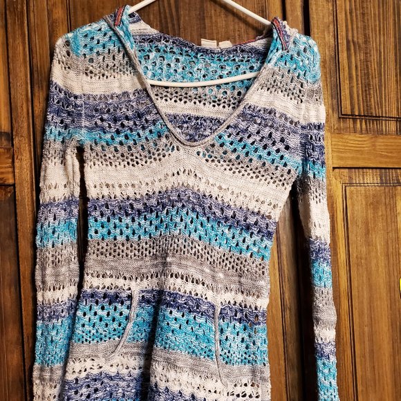 Roxy | Tops | Roxy Stripped Crochet Hoodie Size Small | Poshmark